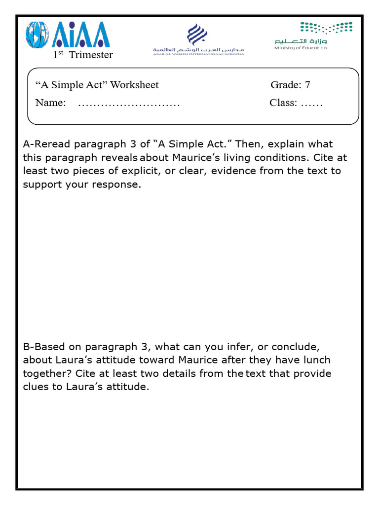 A Simple Act Worksheet PDF | PDF