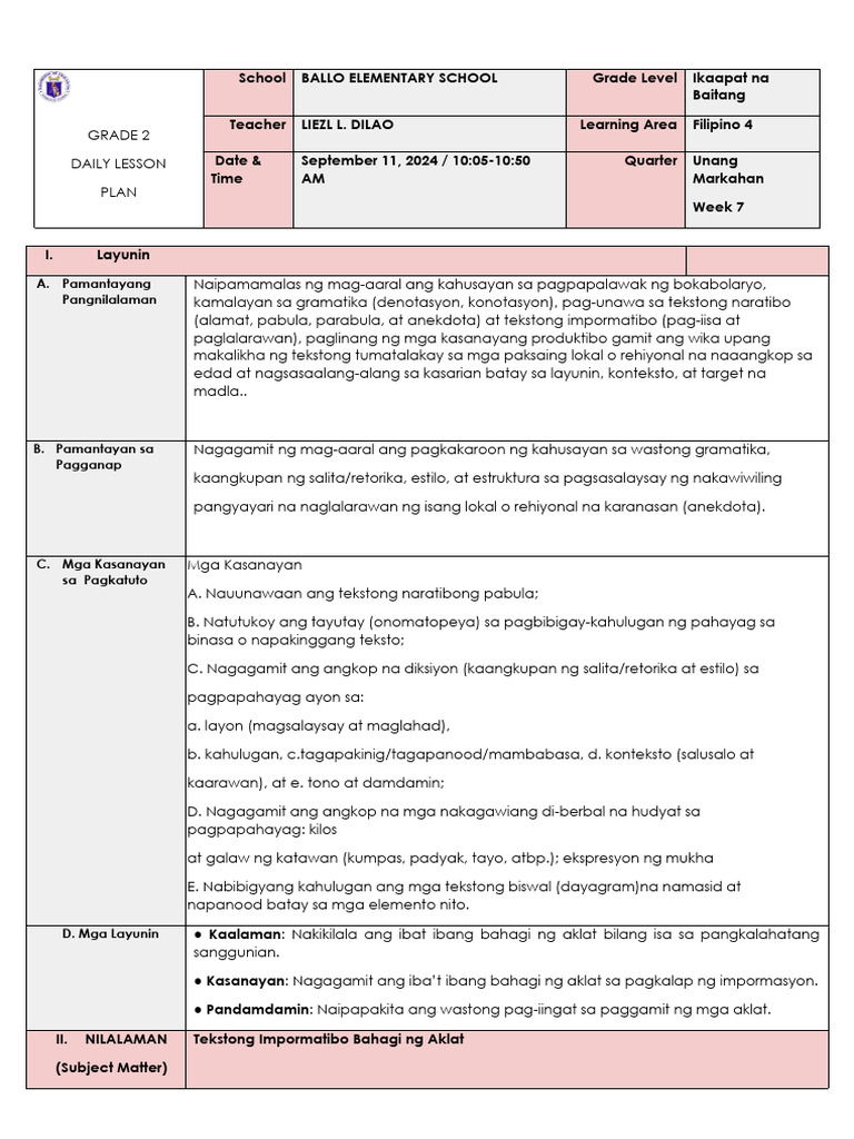Cot Filipino 4 q1 w8 | PDF