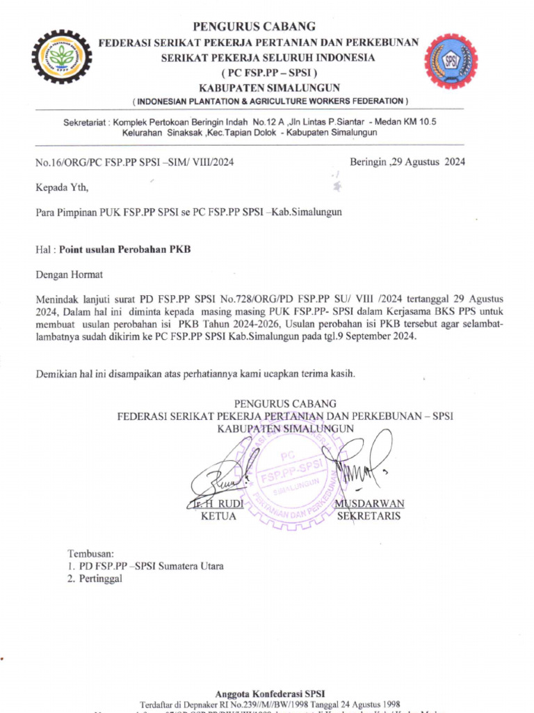 PC No.16-2024 Usulan Isi PKB | PDF