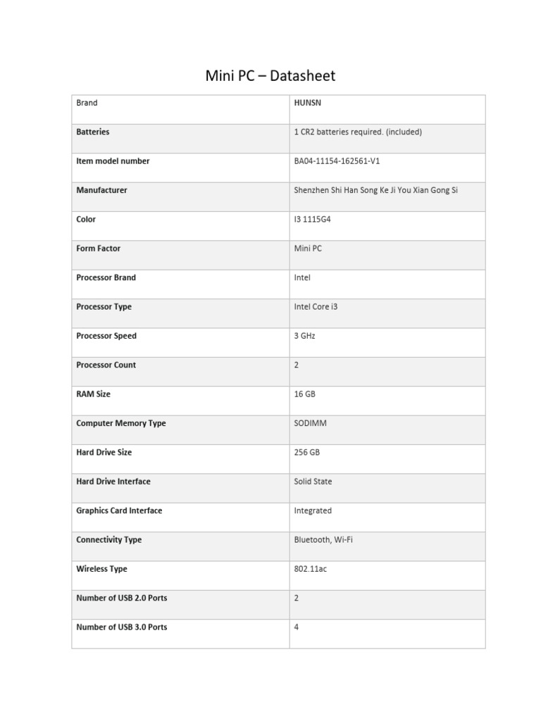 Mini PC - Datasheet | PDF