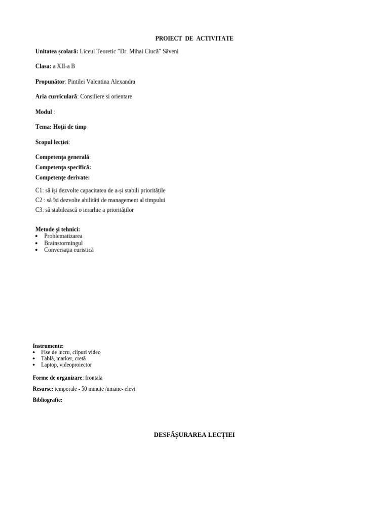 Proiect Inspecție XIIA | PDF