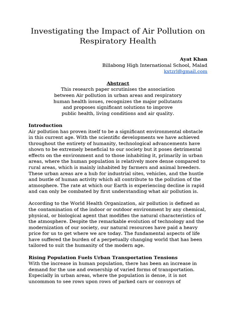 Investigating The Impact of Air Pollution On Respiratory Health | PDF