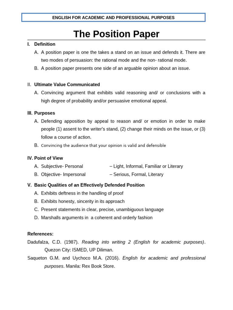 Hand Out in Position Paper 2 | PDF