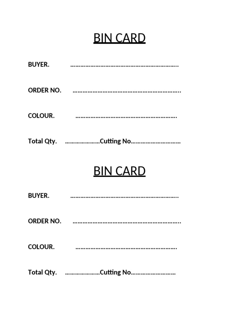 Input Bin Card . | PDF