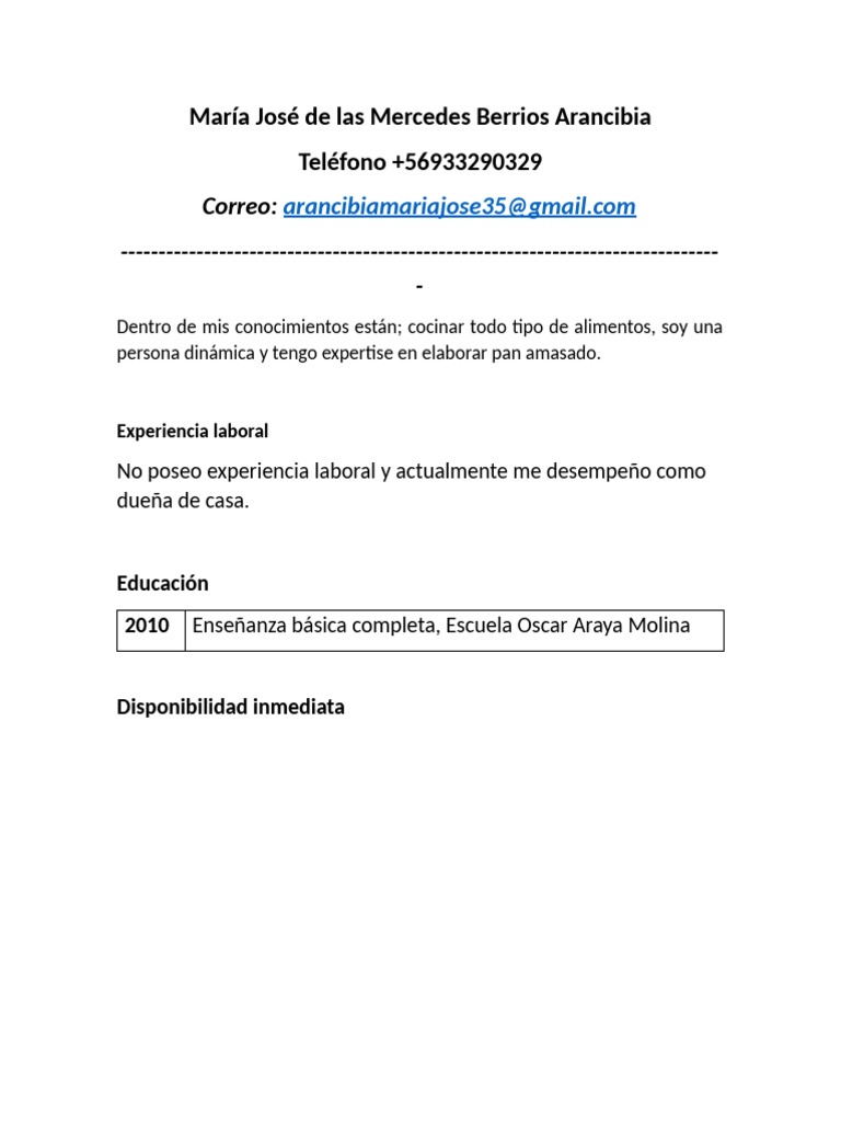 María José de Las Mercedes Berrios Arancibia | PDF