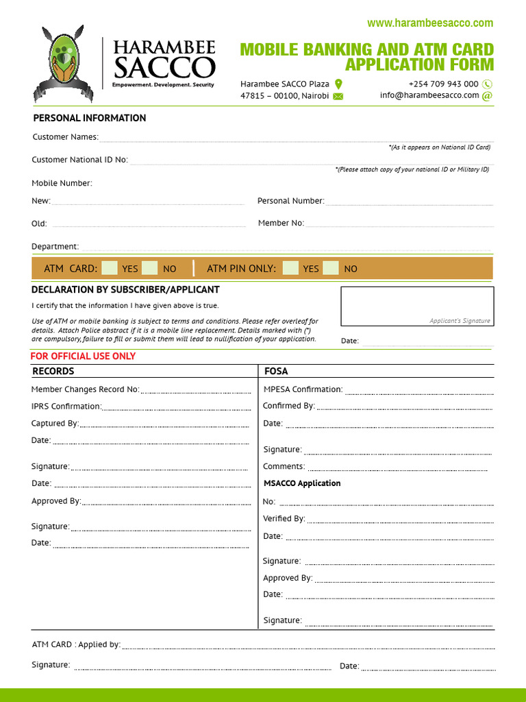 Mobile Banking Form | PDF