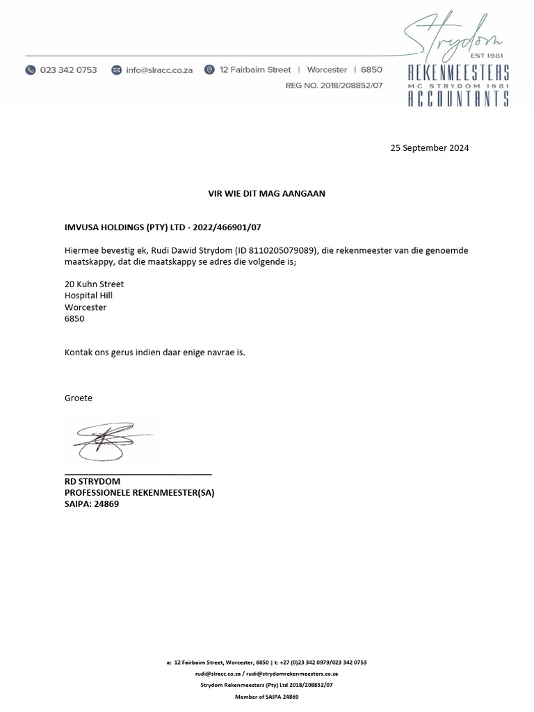 Imvusa Holdings - Alg - Adres Bevestiging 2024-09 | PDF