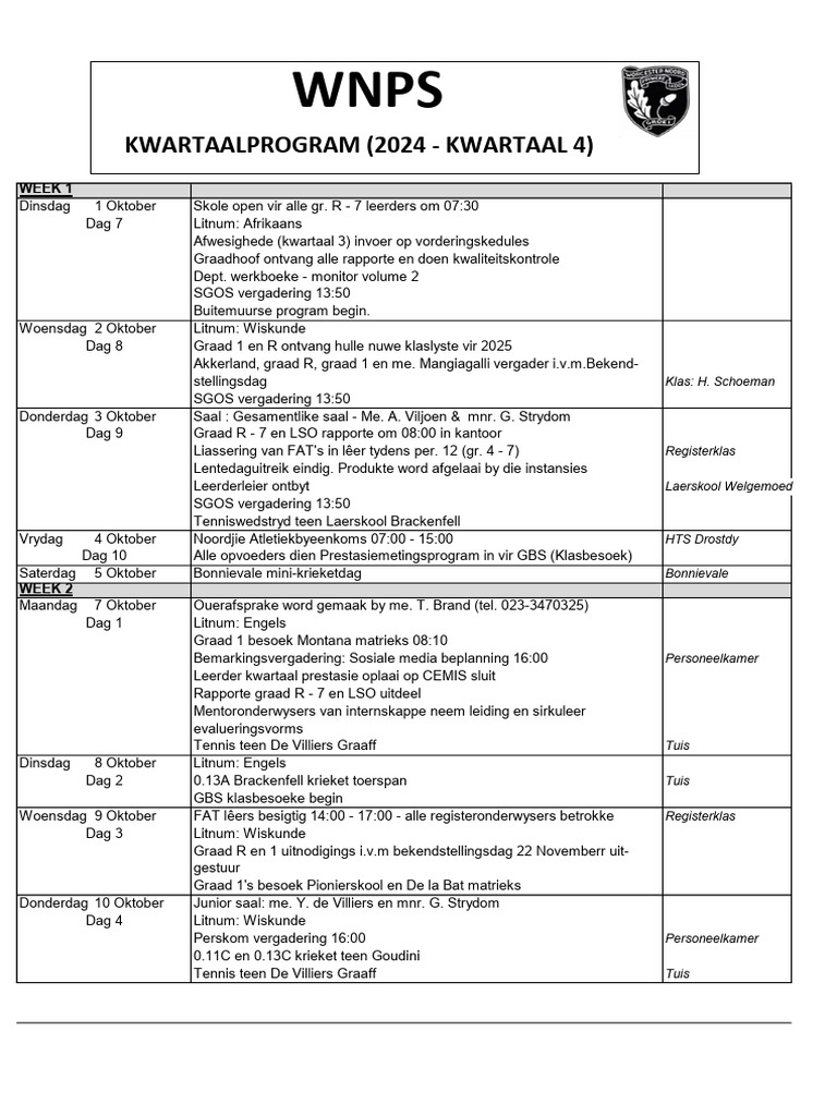 Kwartaal Vier - Kwartaalprogram | PDF