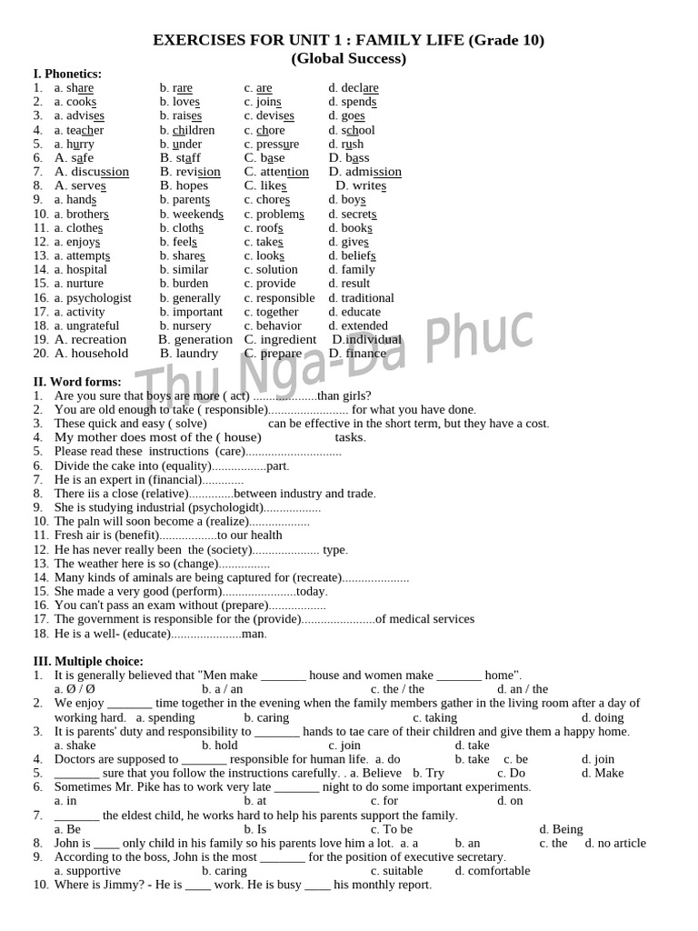 Exercises For Unit 1 Home Life | PDF