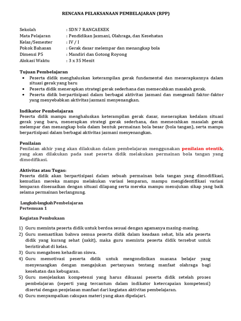 RPP Backward Design - Melempar | PDF