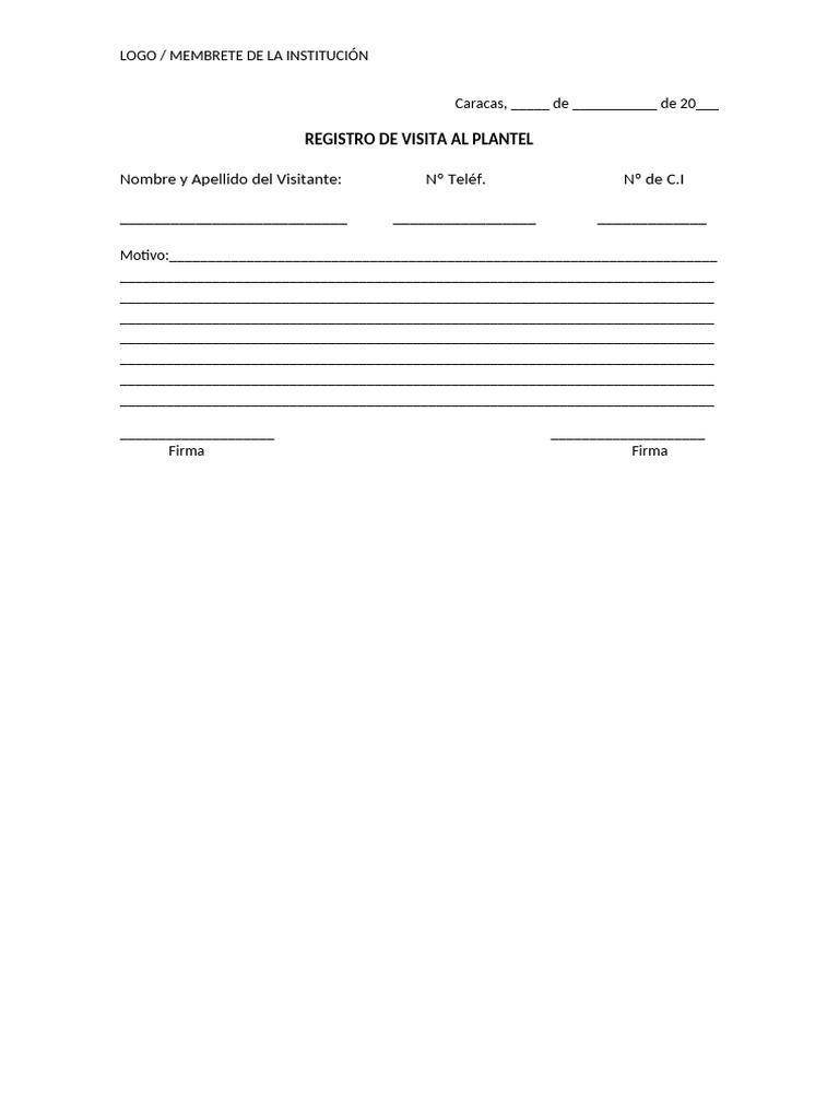 FORMATO Registro de Visitas A La Institución | PDF