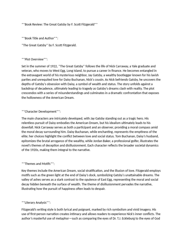 The Great Gatsby.book Review | PDF