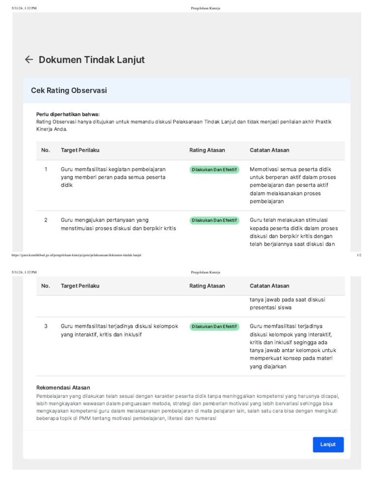 Pengelolaan Kinerja Dokumen Tindak Lanjut | PDF