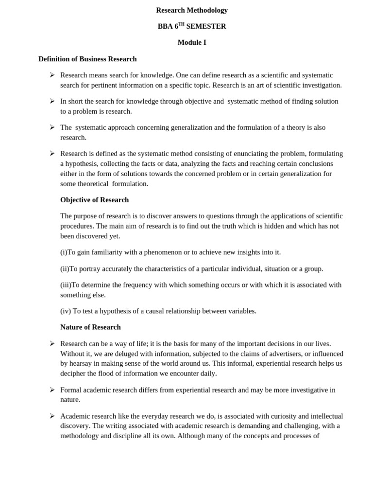Research Methodology, BBA 6TH Notes | PDF