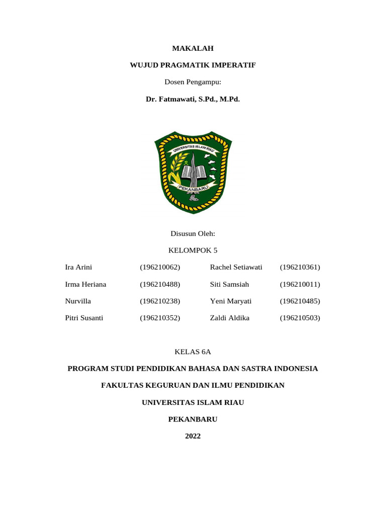 Makalah Wujud Pragmatik Imperatif K5 | PDF