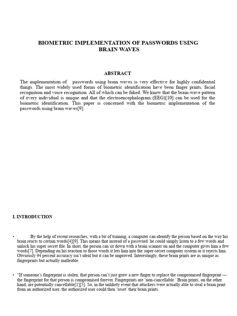 Biometric Implementation of Passwords Using Brain Waves | PDF