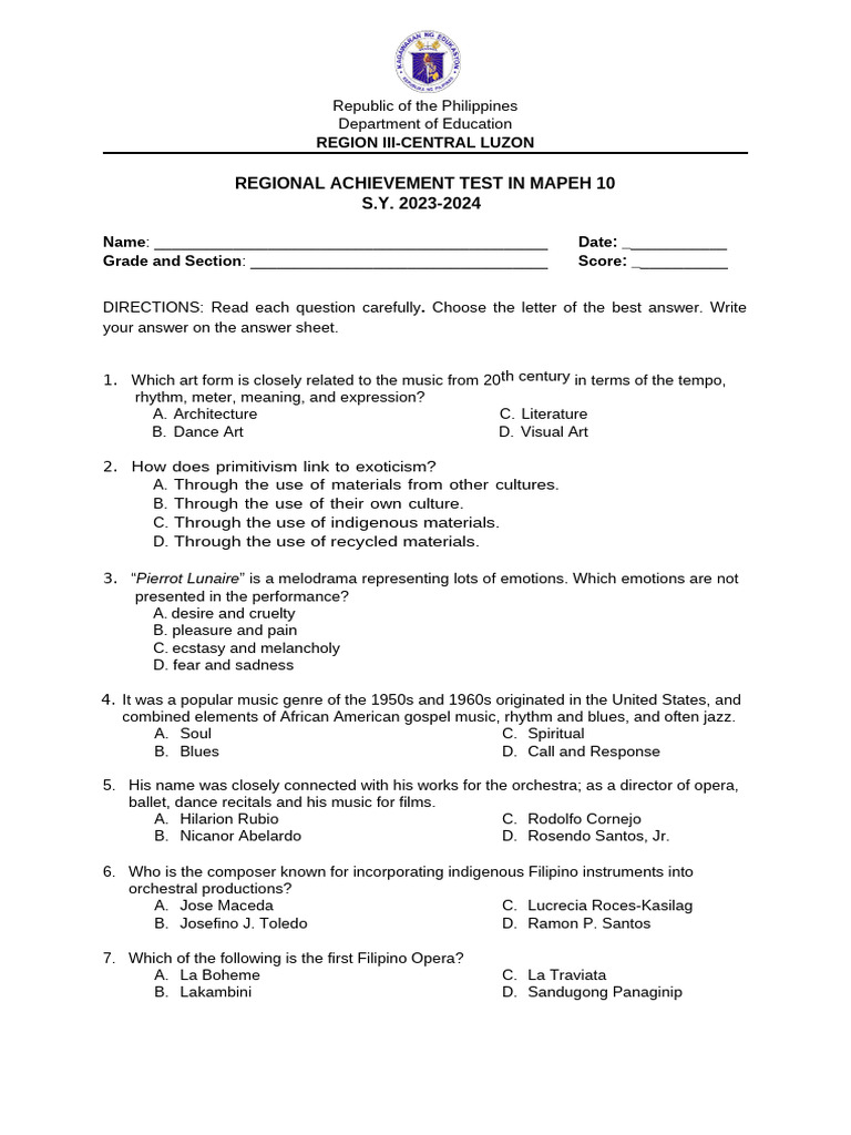 RAT MAPEH Grade-10 | PDF | Physical Fitness | Dances