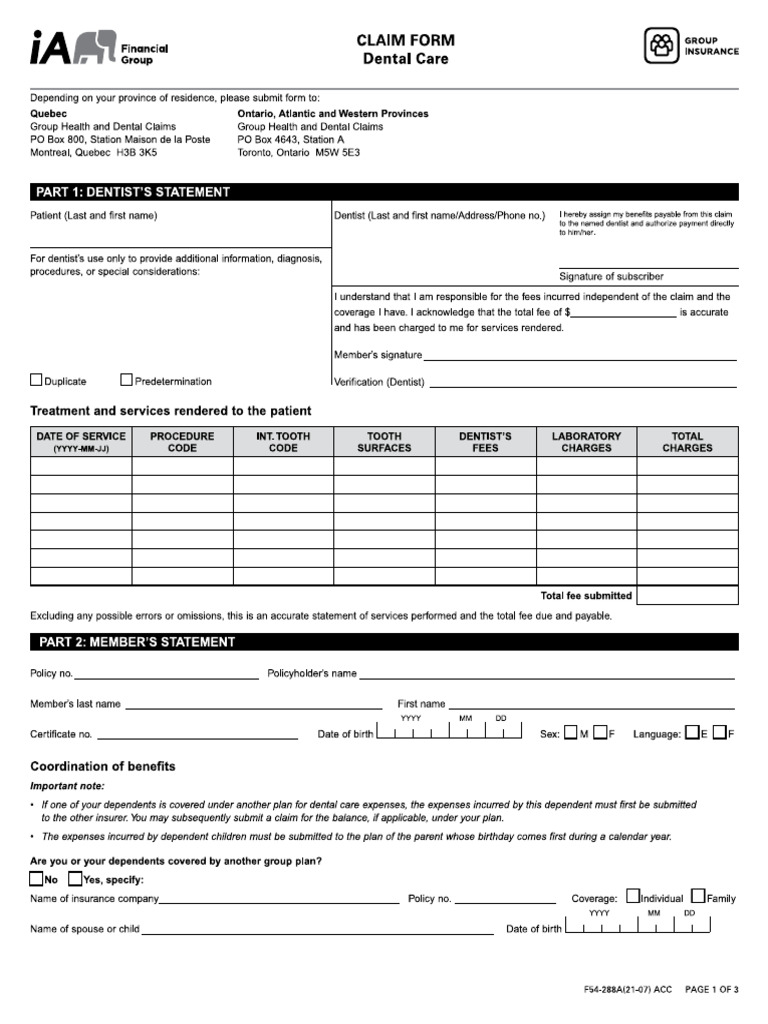 IA Dental Claim Form | PDF