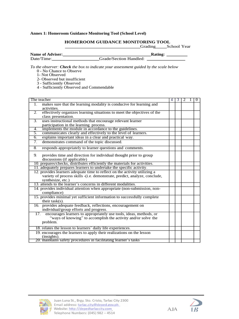Homeroom Guidance Monitoring Tool | PDF