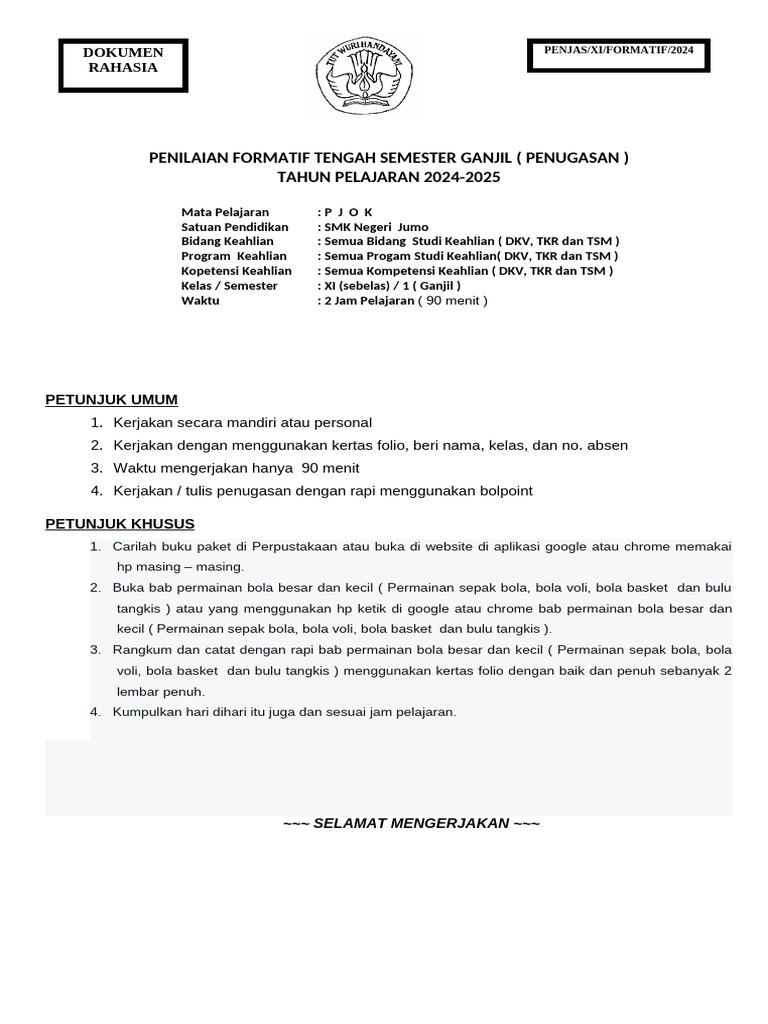 Penilaian Formatif Penugasan Kls XI | PDF