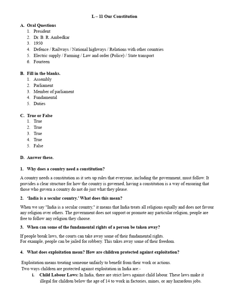 Grade_5_L-11_Our_Constitution_Answer_Key_1_ | PDF