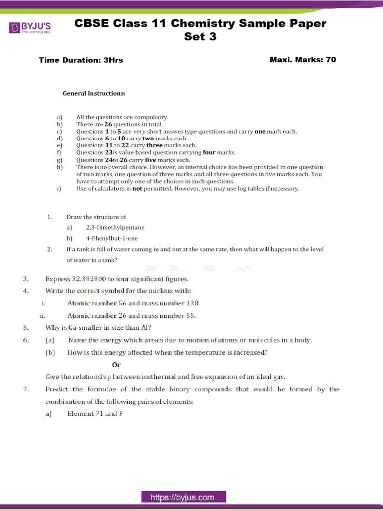 CBSE-Class-11-Chemistry-Sample-Paper-Set-3 | PDF