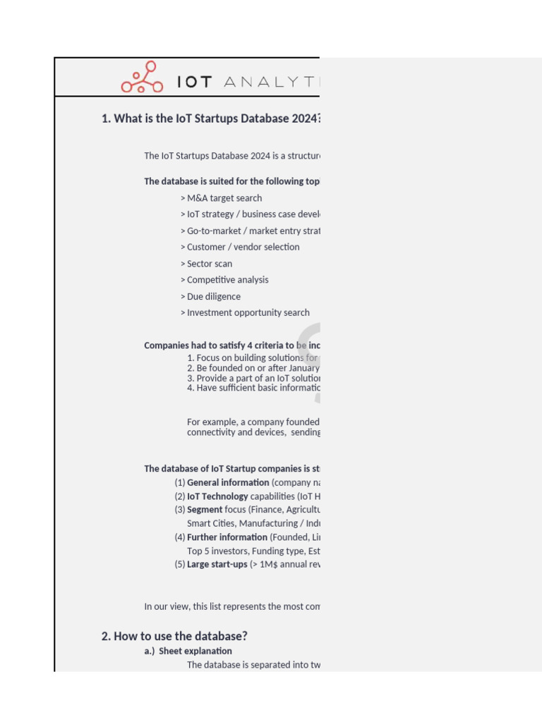 IoT Startups Database 2024 SAMPLE | PDF