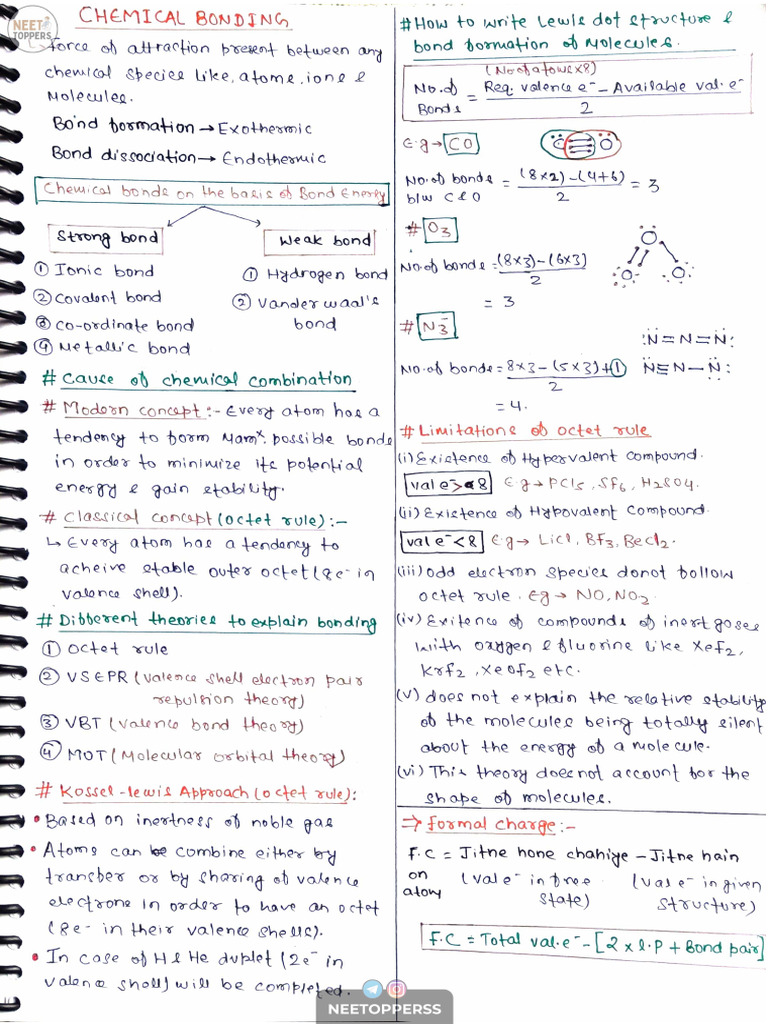 Chemical Bonding Short Notes - Neetopperss | PDF