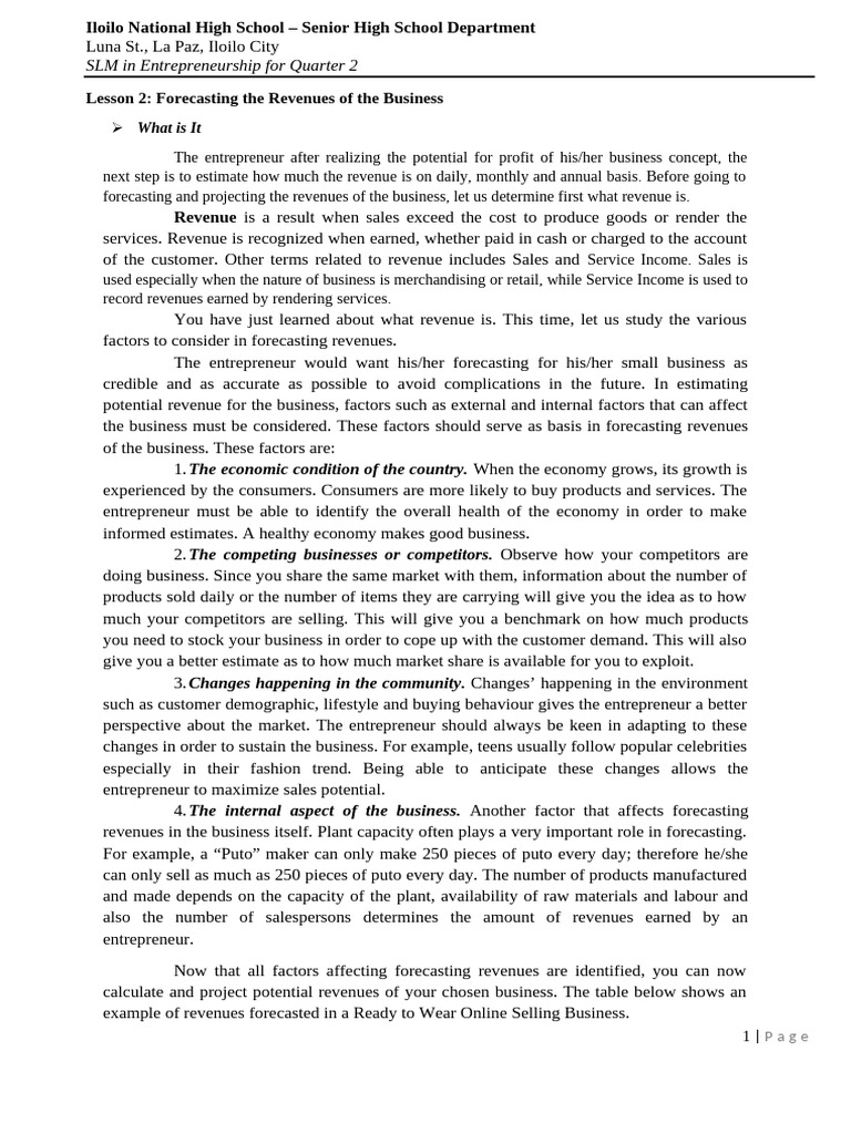 Entrep Q2 SLM Lessons-2-And-3.student | PDF