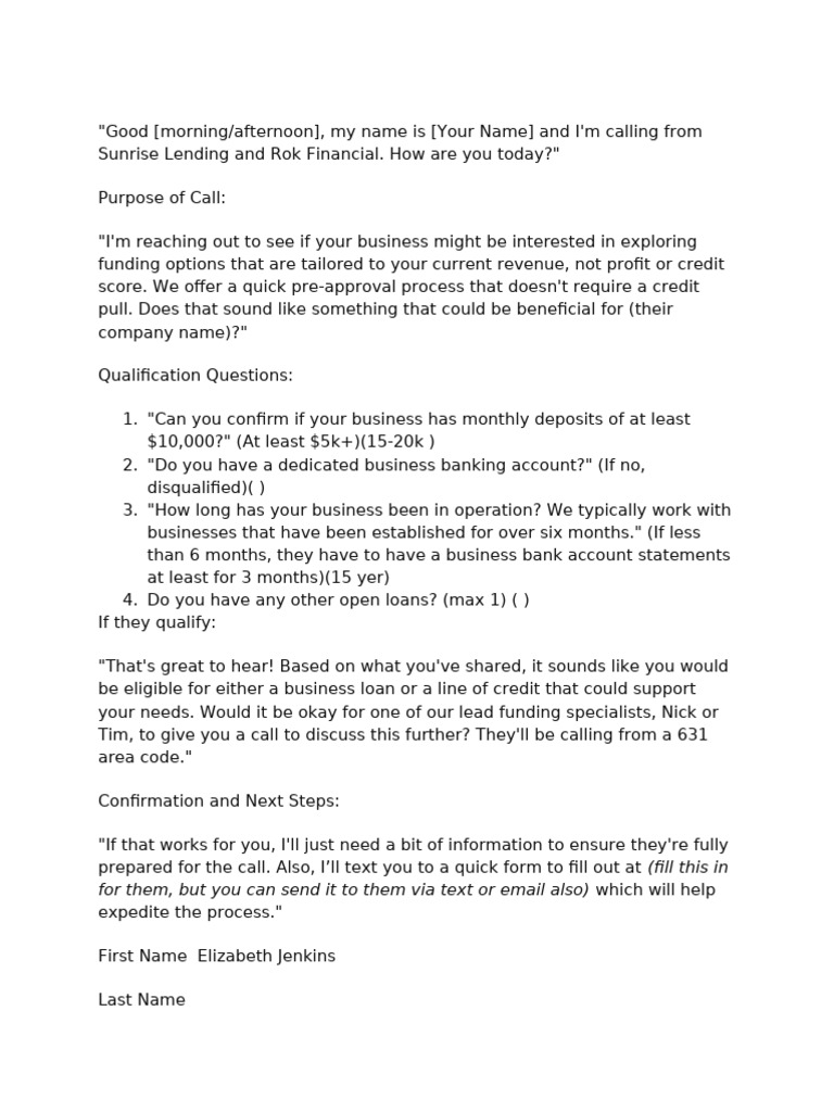 Business Loan Script | PDF