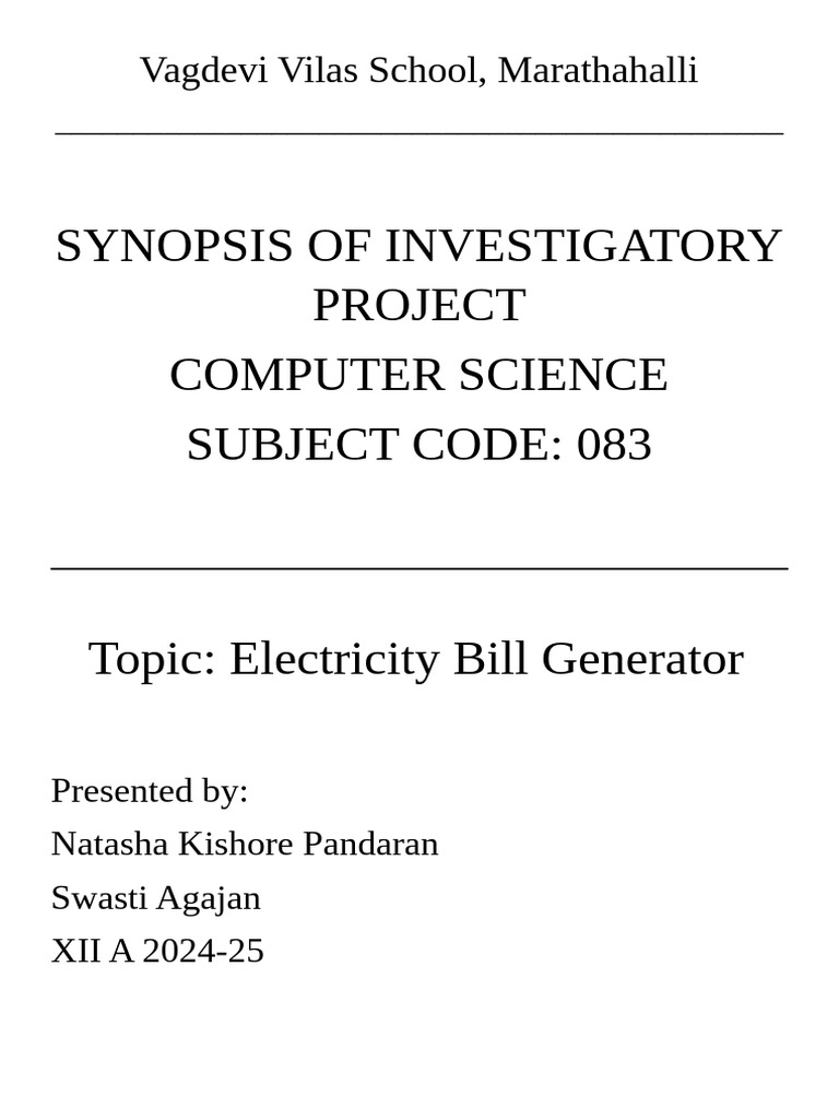 Computer Investigatory Project | PDF