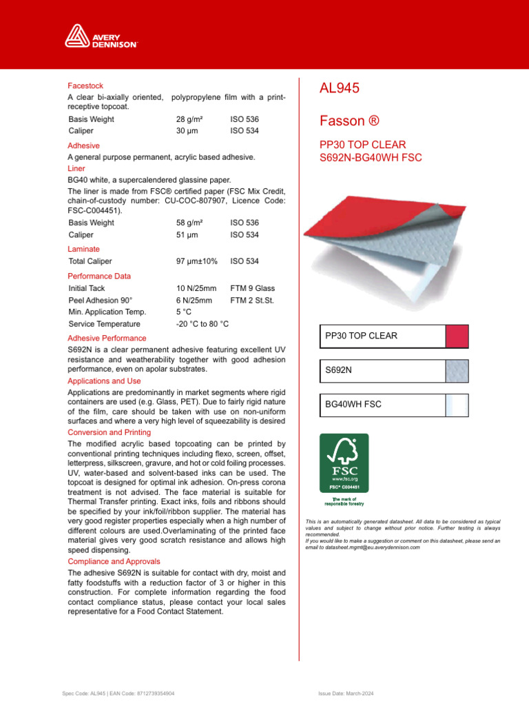 P3T - Al945 PP30 Top Clear S692N-BG40WH FSC - en | PDF