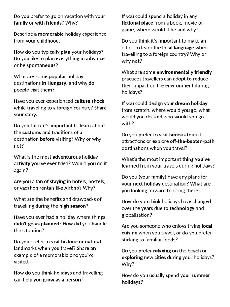 Holiday Conversation Questions | PDF