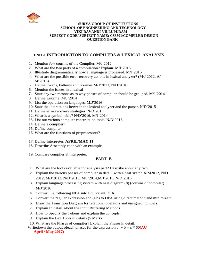 COMPILER DESIGN(QB) | PDF