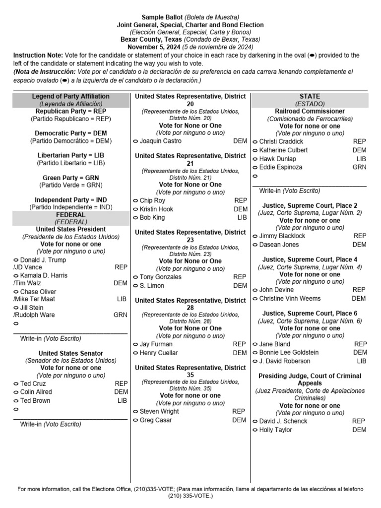 Nueces County Sample Ballot 2024 | PDF | Government