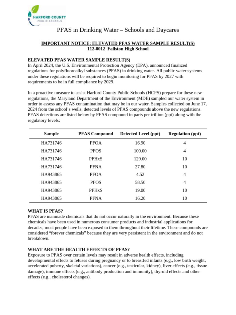 FHS PFAS Notification | PDF