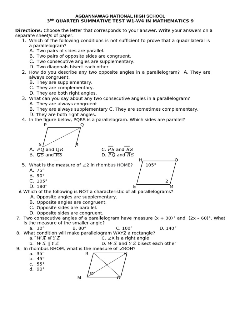 3Q-W1-W4 Summative Test | PDF | Rectangle | Teaching Methods & Materials