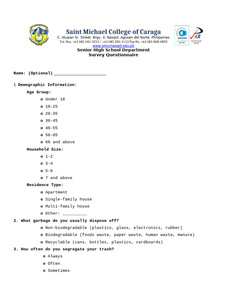 G 1 Questionnaire | PDF