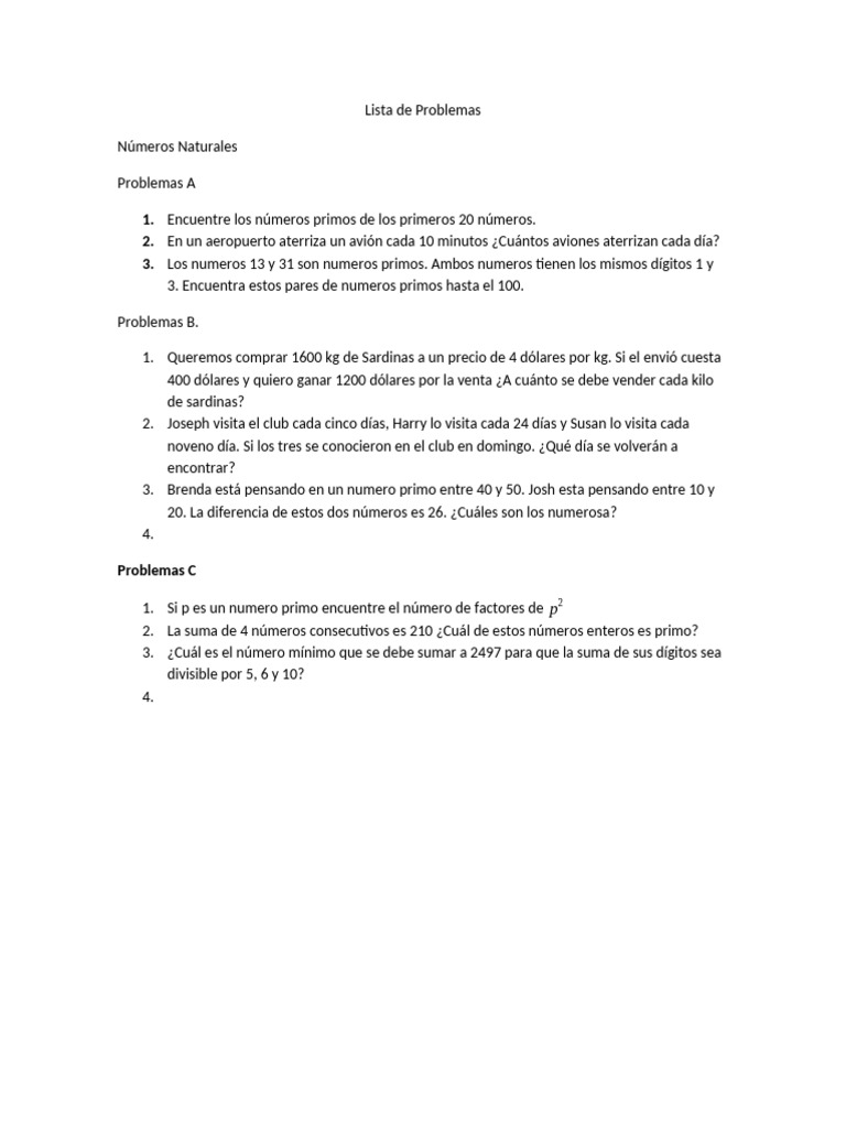 Lista de Problemas | PDF