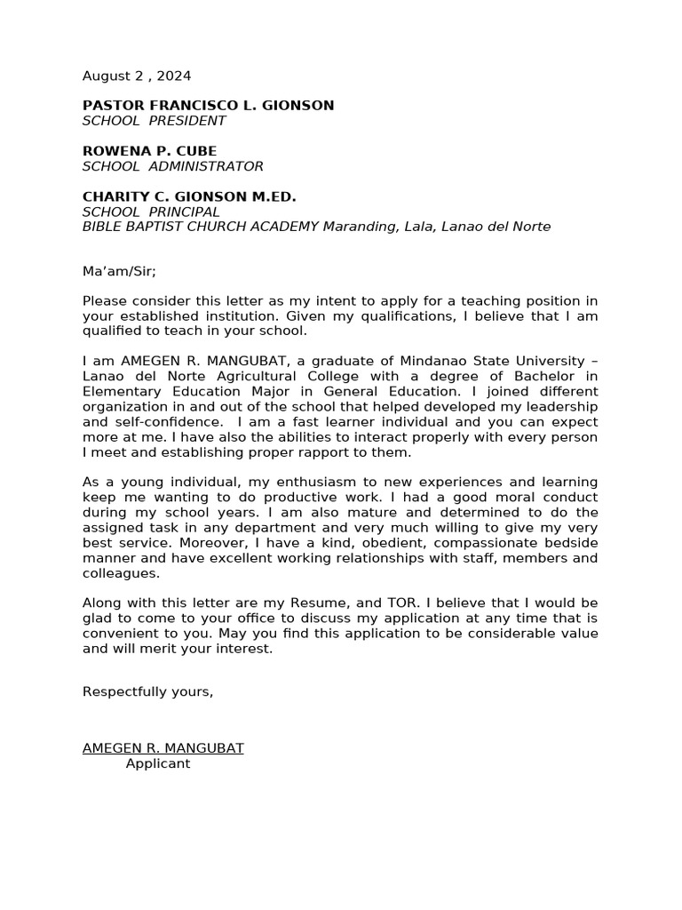 SAMPLE application letter | PDF