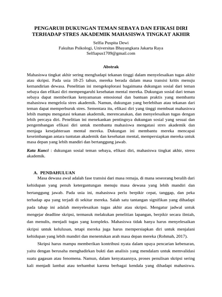 Pengaruh Dukungan Teman Sebaya Terhadap Kesehatan Mental Mahasiswa Tingkat Akhir | PDF