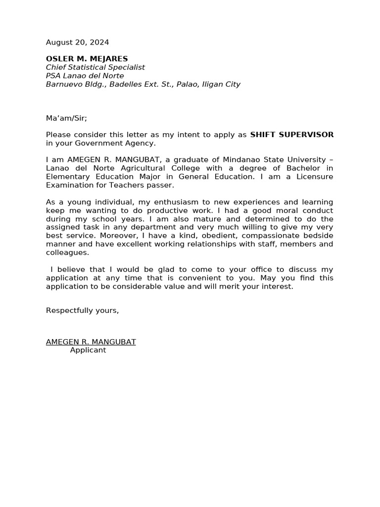 PSA Application Letter | PDF