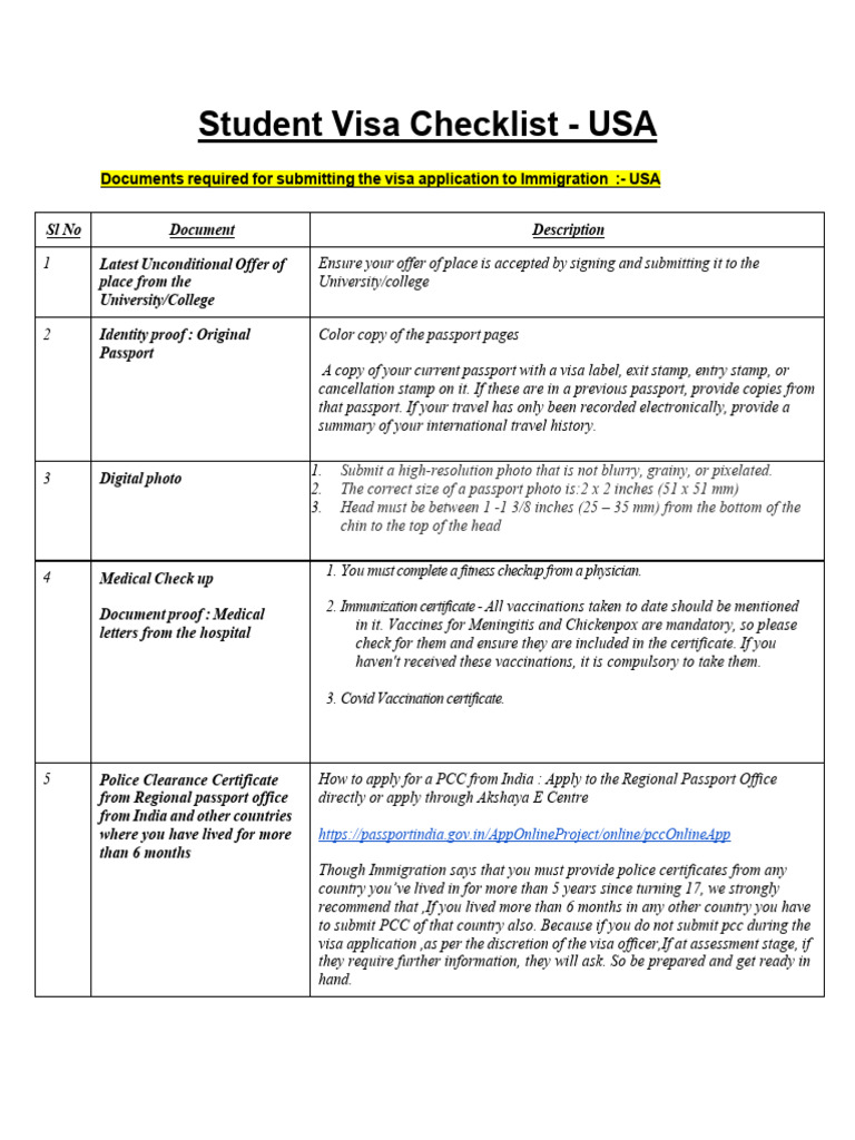 Student Visa Checklist and Guidelines With Process Flow | PDF