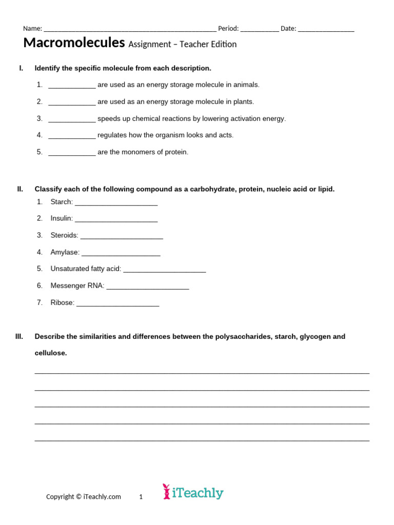 1 7 Assignment TE Macromolecules | PDF