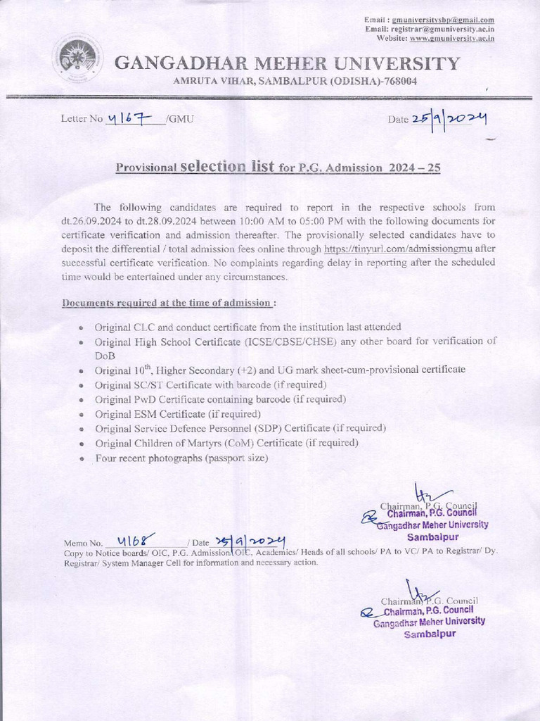 PG Selection List 2024 25 | PDF