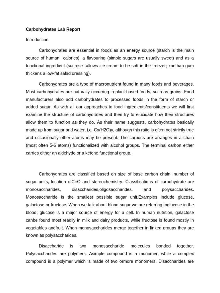 Carbohydrates Lab Report | PDF