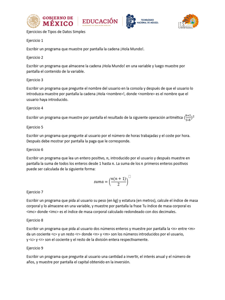 Ejercicios Básicos De Programación Pdf Tipo De Datos Finanzas Y 2165