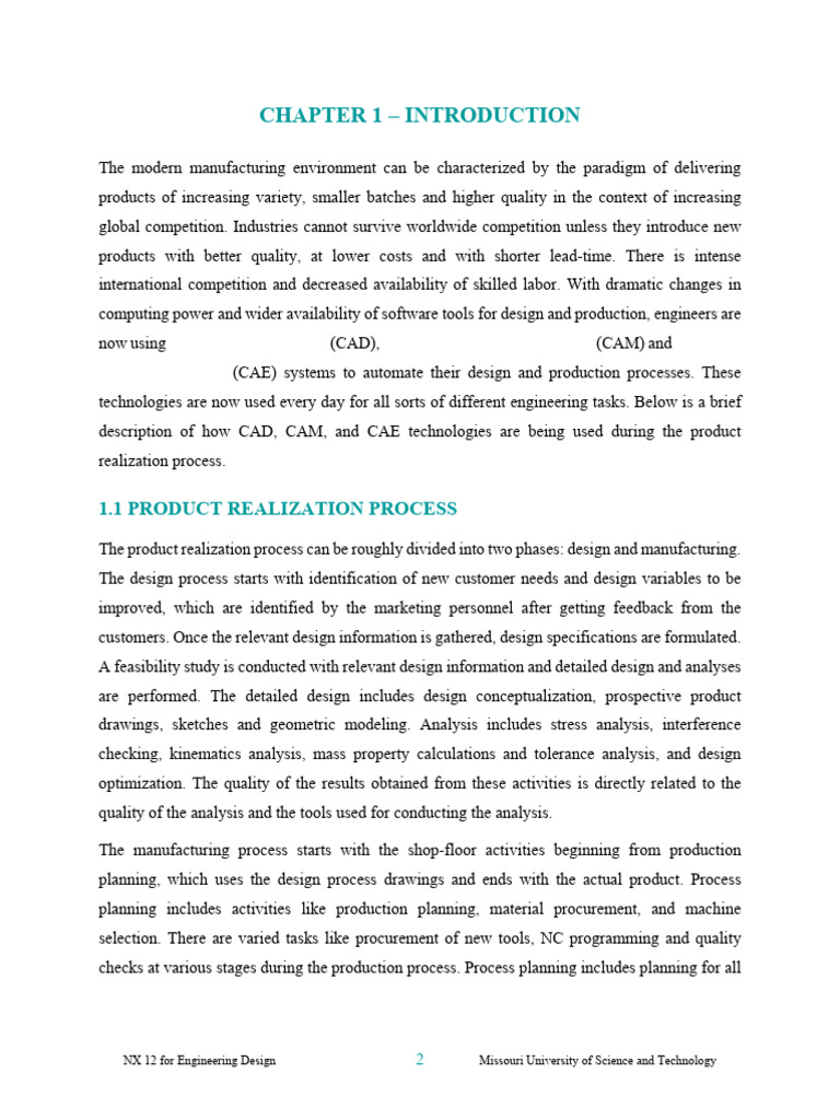 (CAD) (NX) NX12 Tutorial CH1 Introduction | PDF