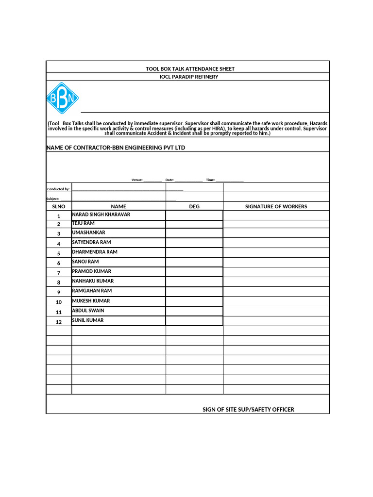 Bbn Safety Tool Box Update | PDF
