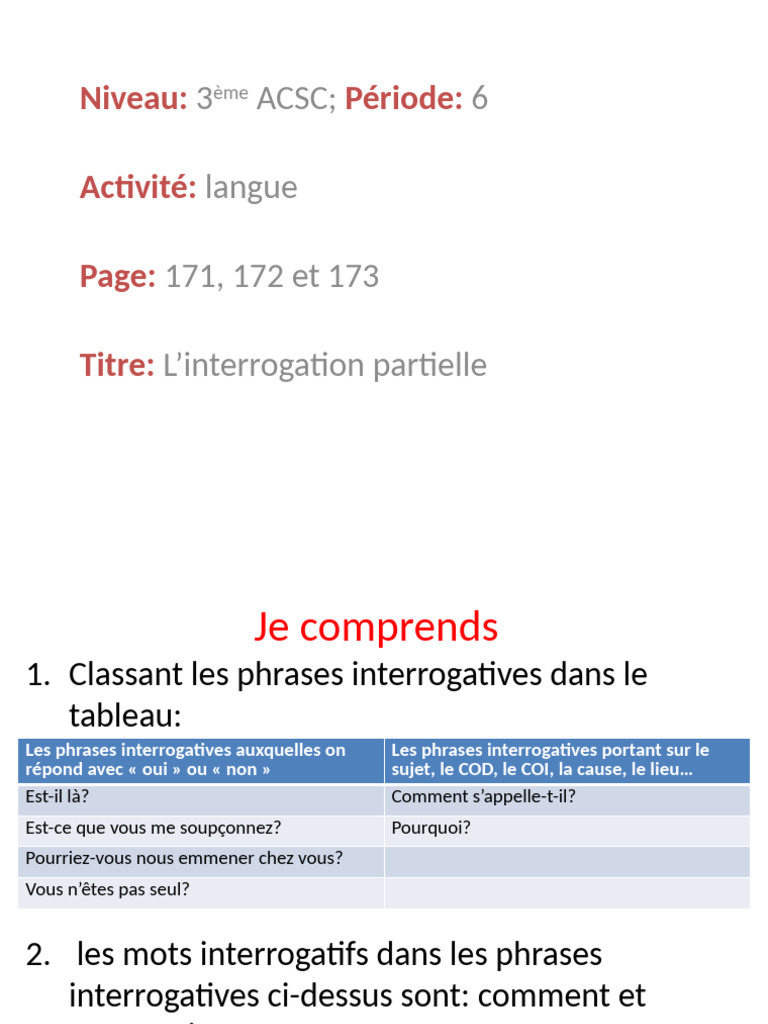 Langue Interrogation Partielle | PDF